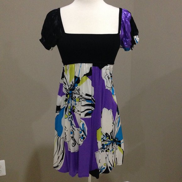 bebe | Dresses | Bebe Two Tone Satin Silk Floral Print Mini Dress ...
